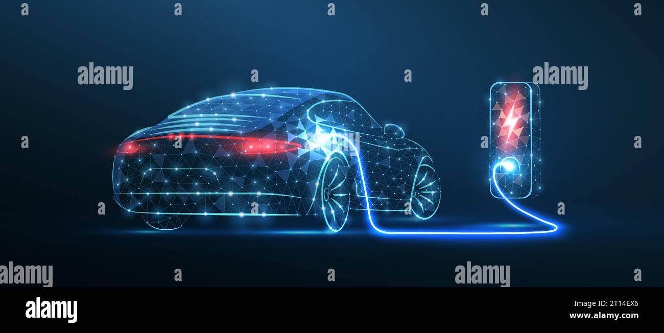 EV. Electric car connect to charging station. Eco power, EV charger ...