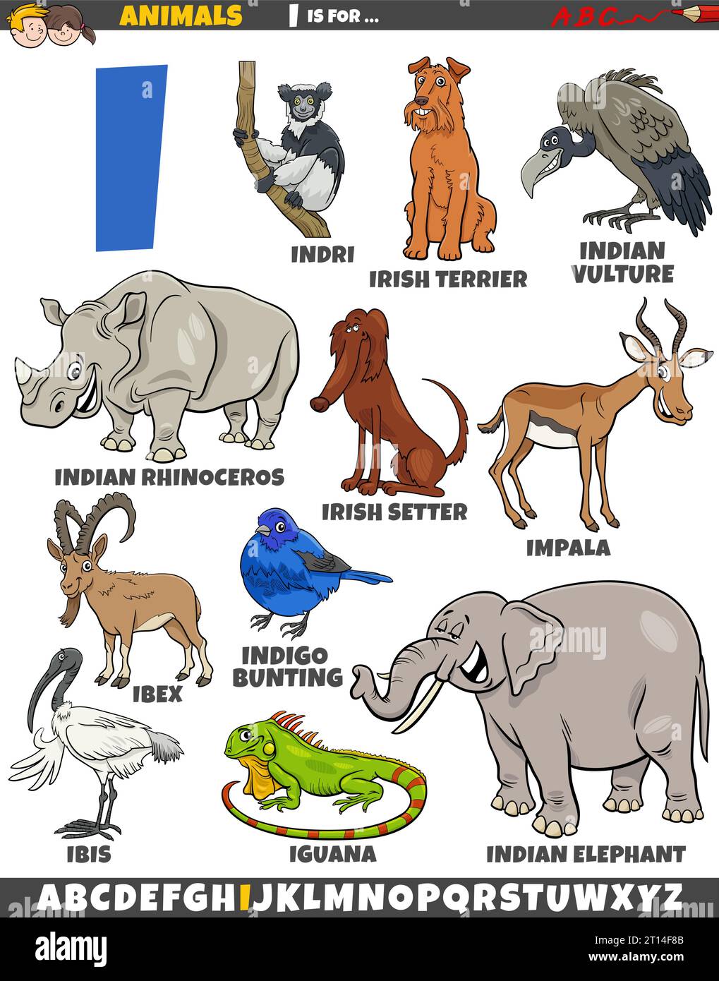 Cartoon illustration of animal characters set for letter I Stock Vector ...