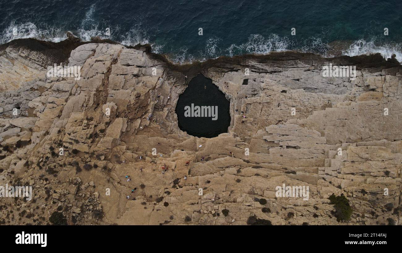 An aerial view of the spectacular Eye of Zeus rock formation on the ...