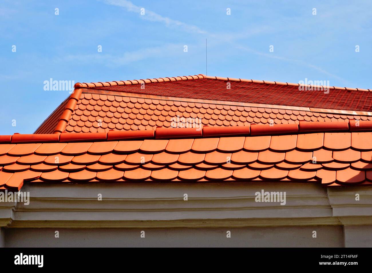 new red brown beavertailed sloped clay tile Mansard roof. ridge tile ...