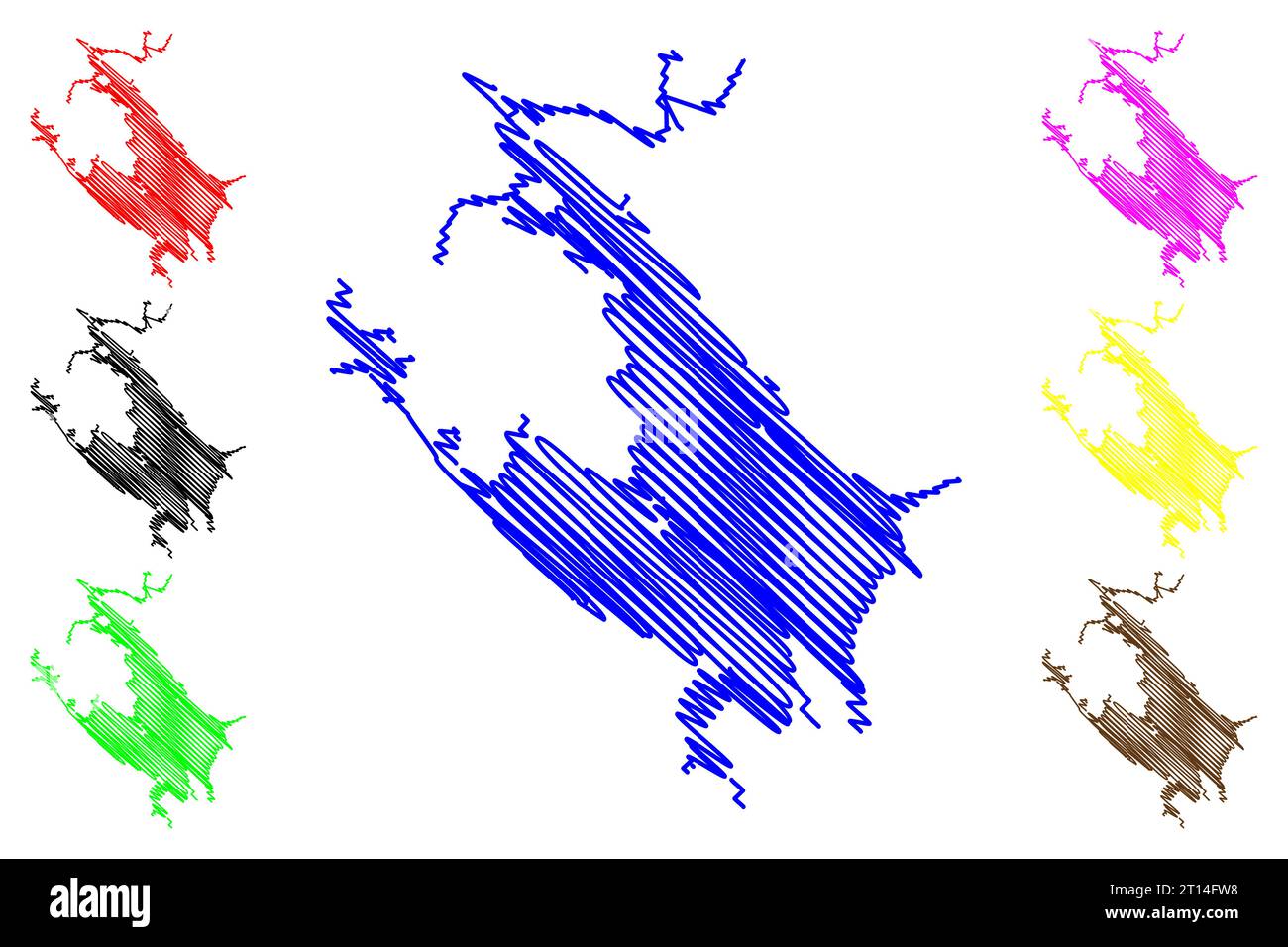 Rybinsk Reservoir (Russia, Russian Federation, Volga River) map vector ...