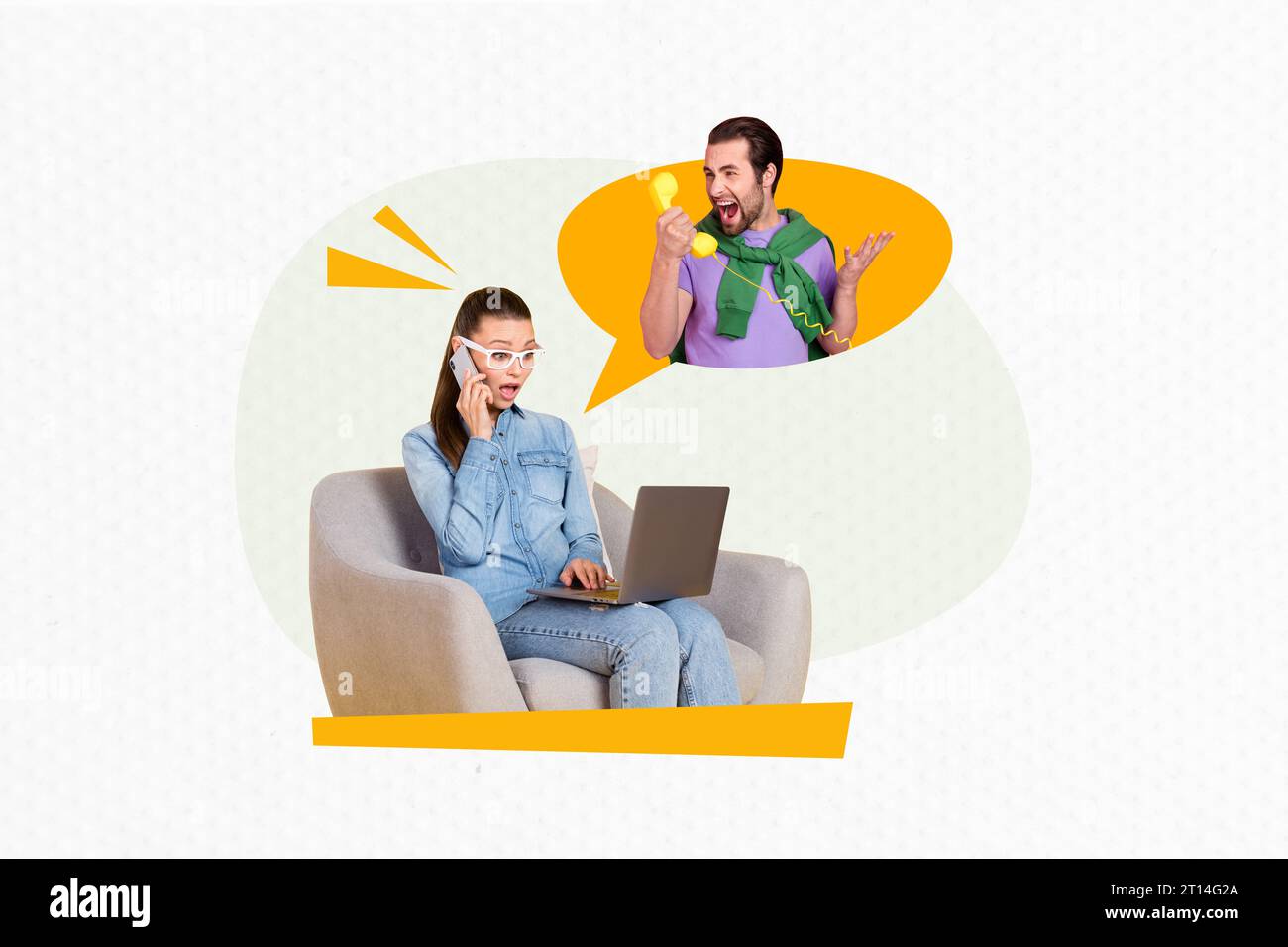 Creative poster collage of angry irritated man screaming complain ...