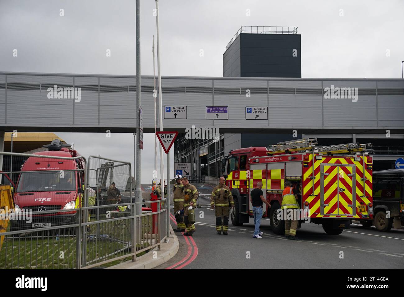 The the scene following a fire at a multi-storey car park at Luton ...
