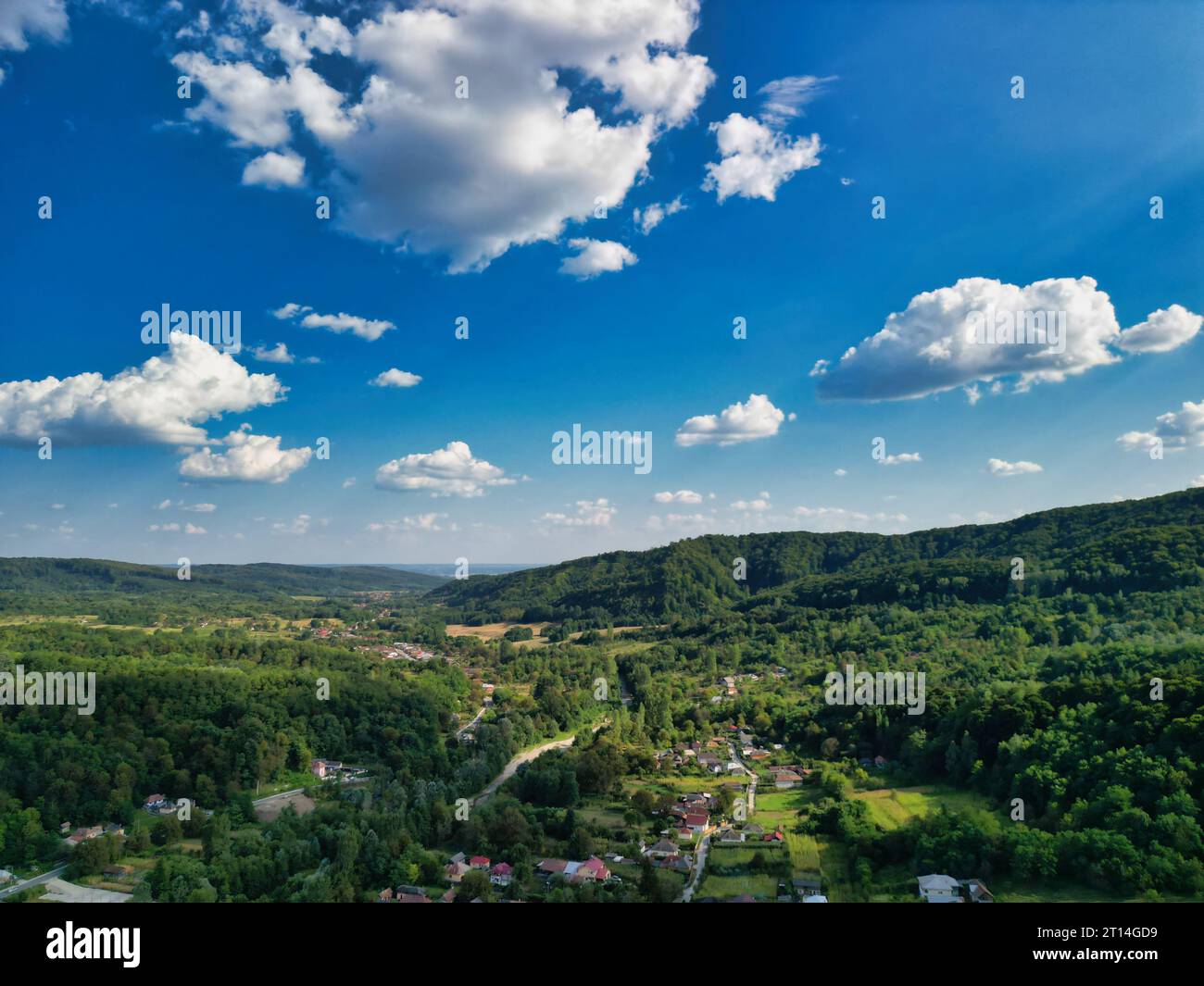 A stunning aerial view of a picturesque Romanian village in the Valcea ...