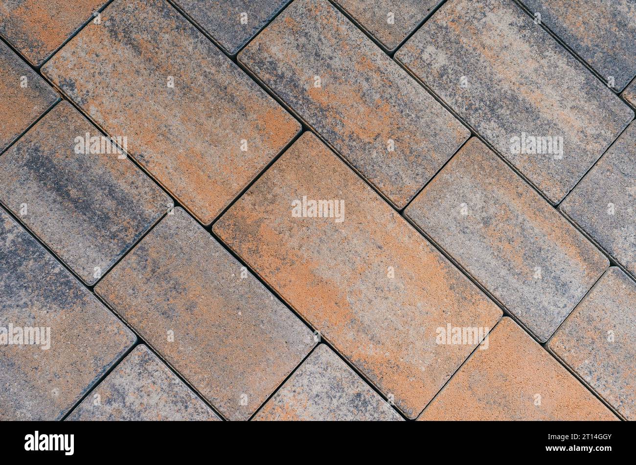Rectangular paving stones are laid out on square. Close up view ...