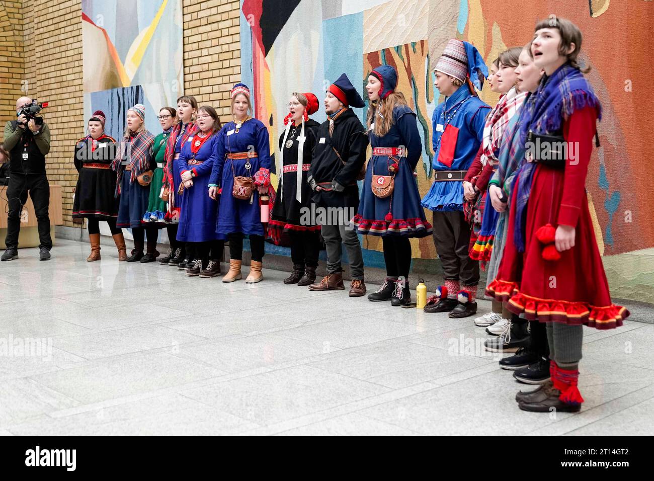 Oslo 20231011.Fosen campaigners demonstrate inside the Storting. On 11 ...