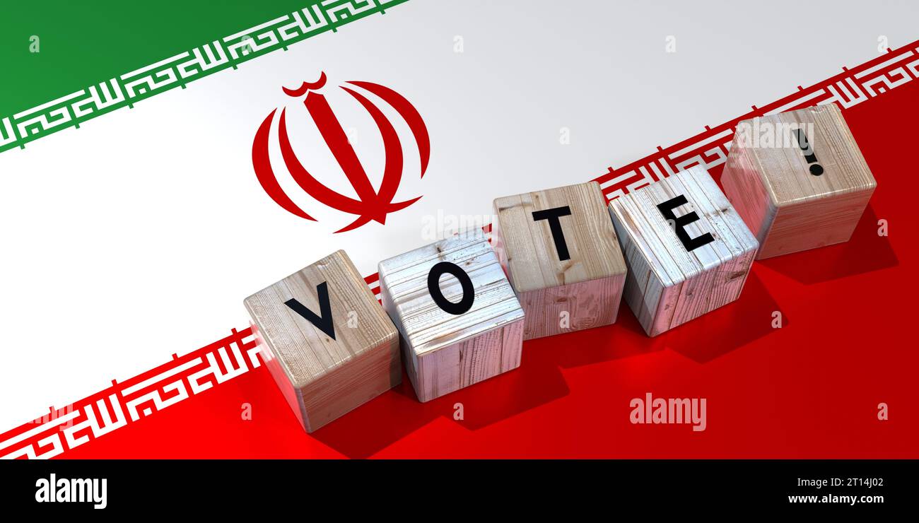 Iran - vote cube words and national flag - election concept - 3D ...