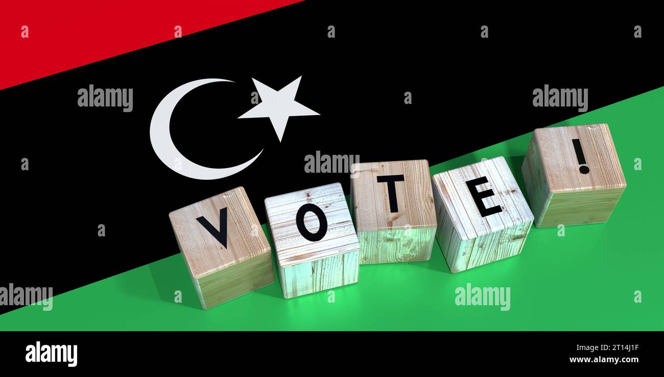 Libya - vote cube words and national flag - election concept - 3D ...