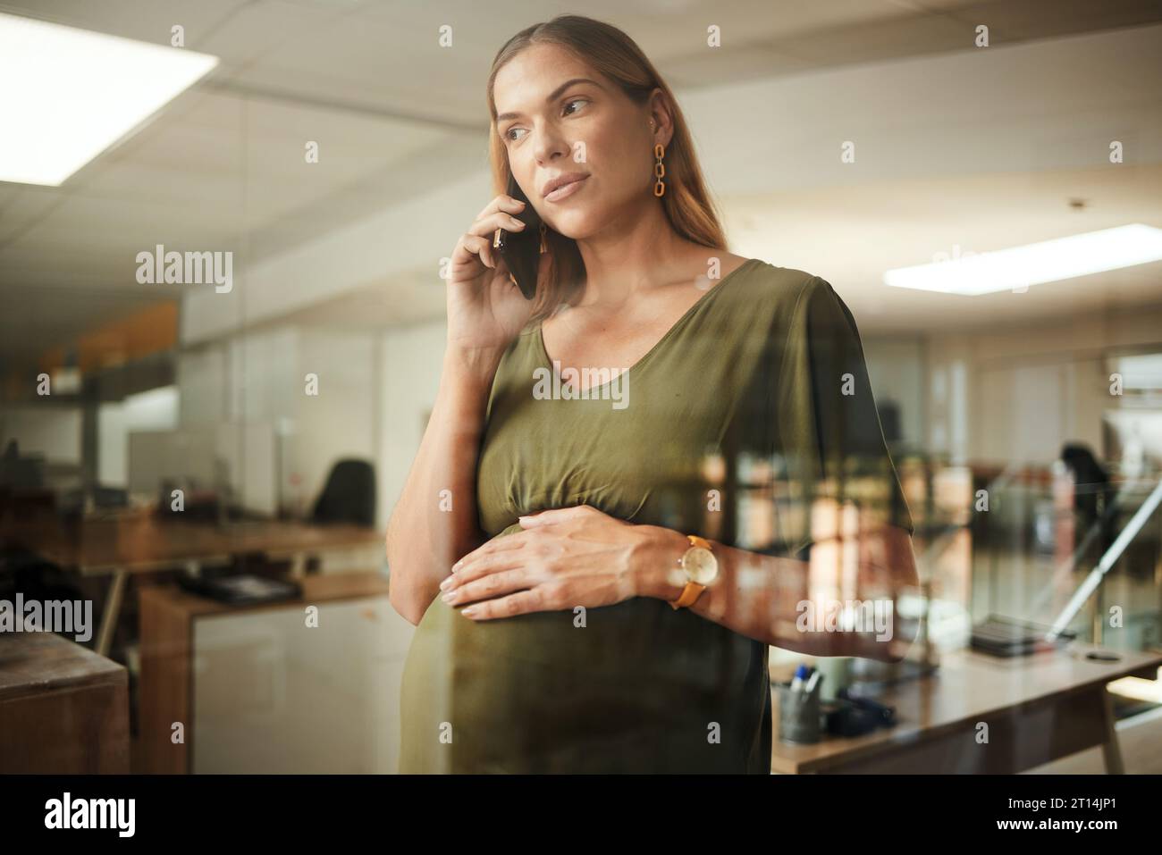 Cellphone call, communication and professional pregnant woman ...