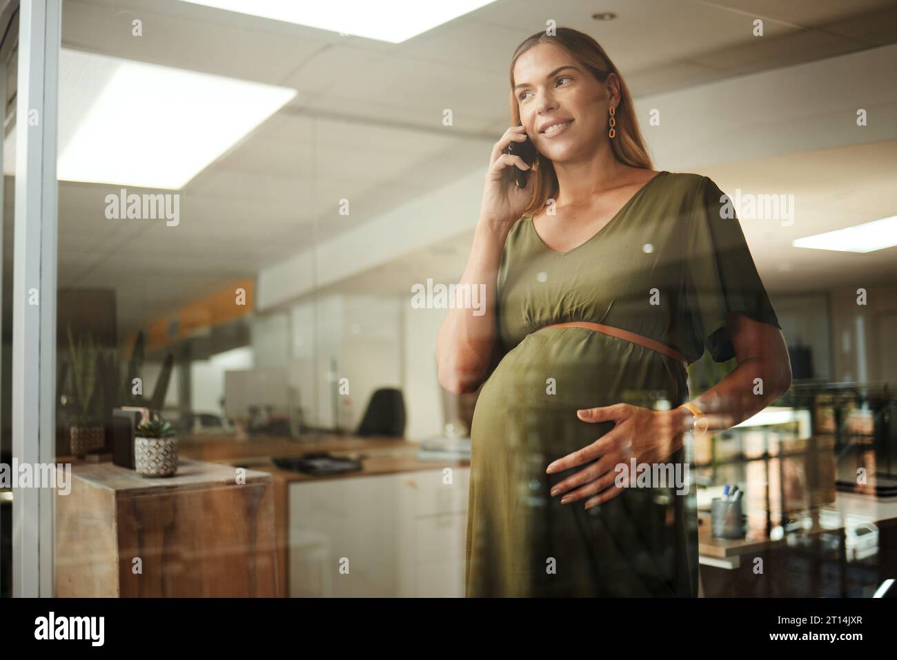Phone call, conversation and pregnant business woman consulting ...