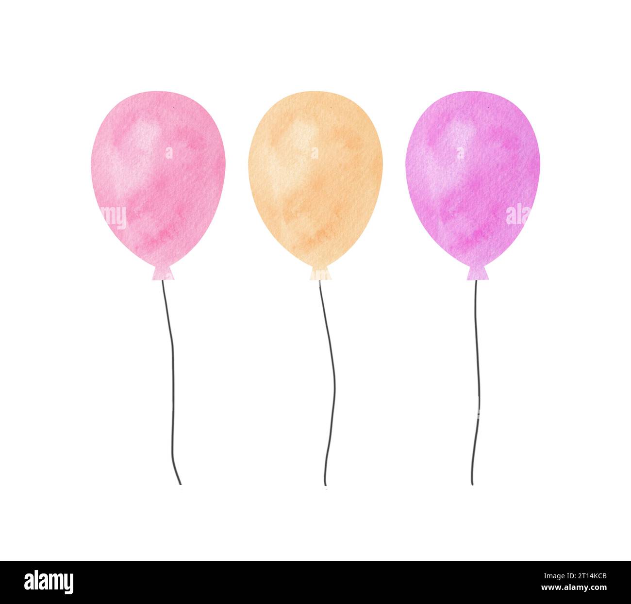 Watercolor collection of colorful party balloons of pastel colors: pink ...