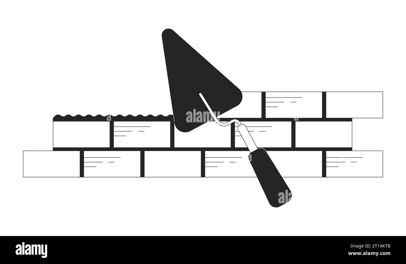Bricks laying with trowel black and white 2D line cartoon object Stock ...