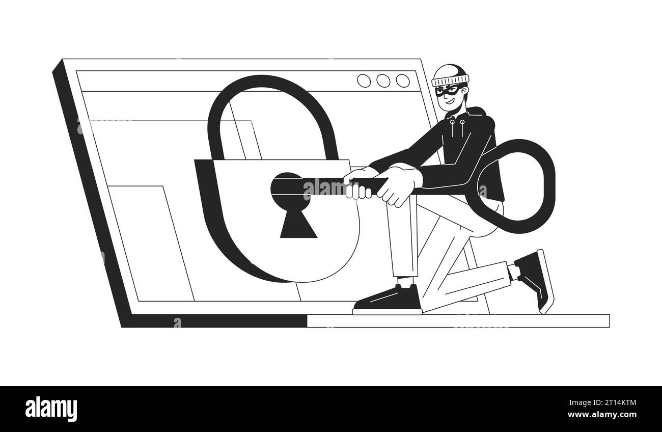 Hacking padlock bw concept vector spot illustration Stock Vector Image ...