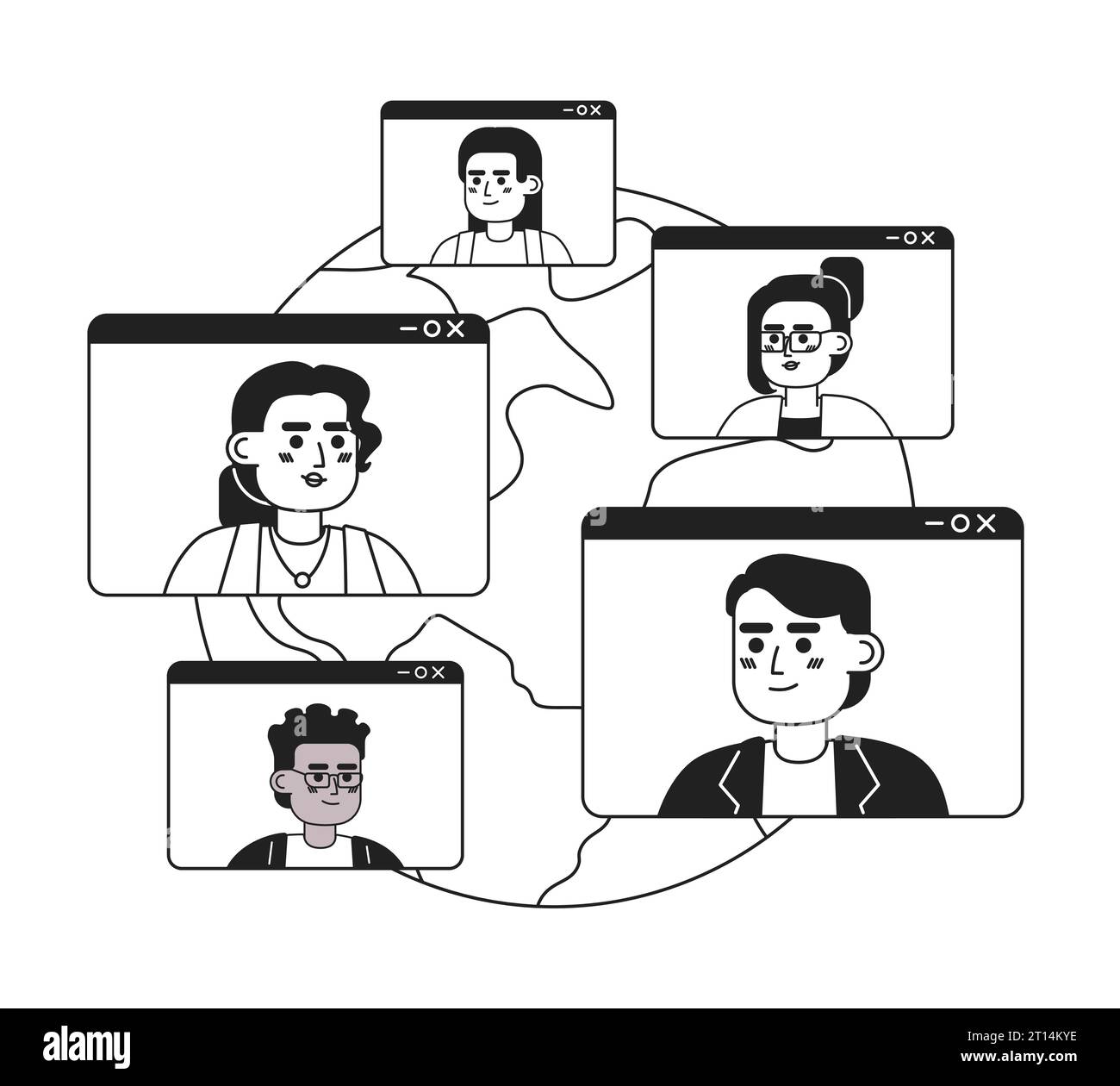 Business conference networking online black and white 2D illustration ...
