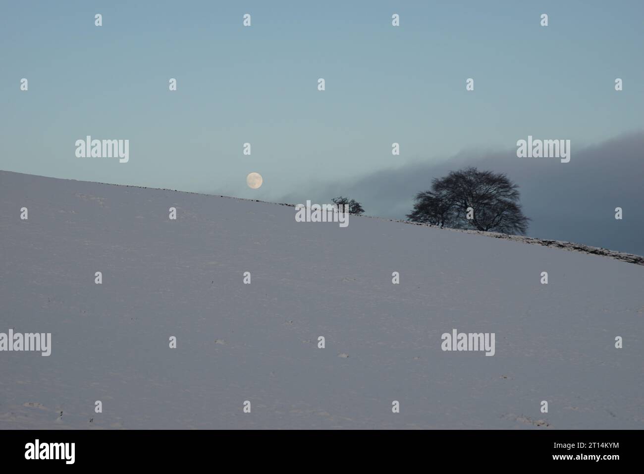 The Moon over a Snowy Winter Wonderland in Lothersdale, The Yorkshire ...