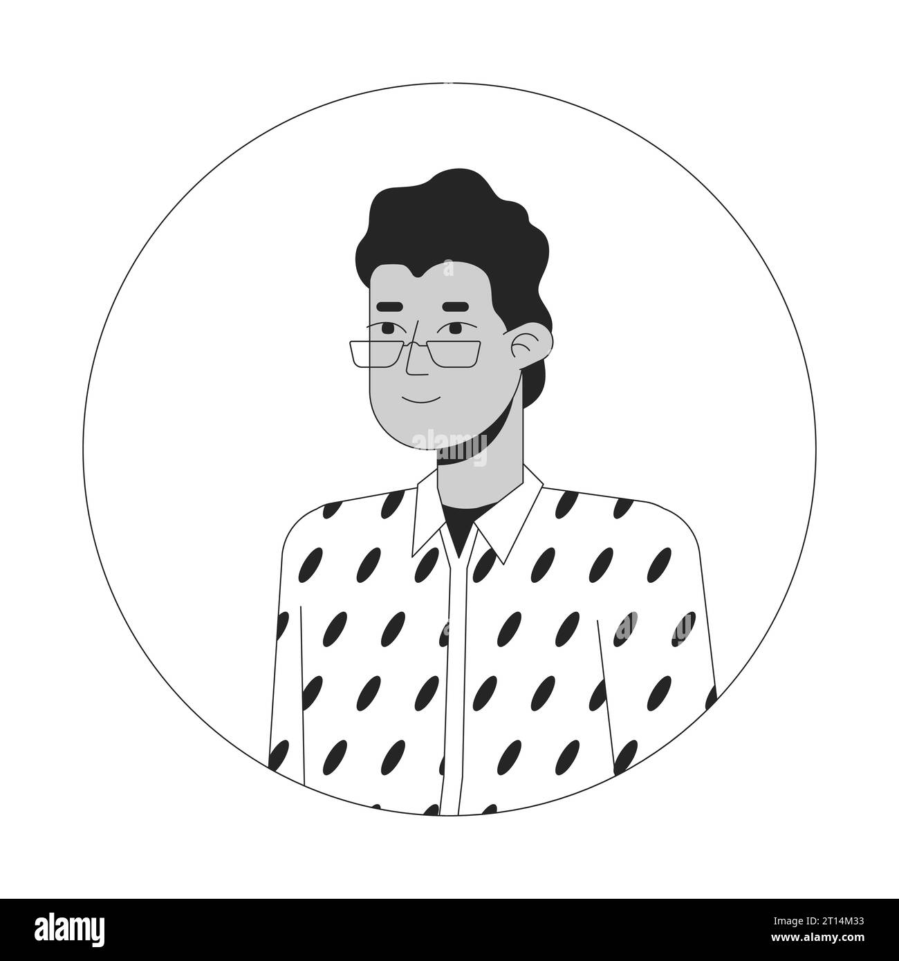 Eyeglasses indian man in designer shirt black and white 2D vector ...