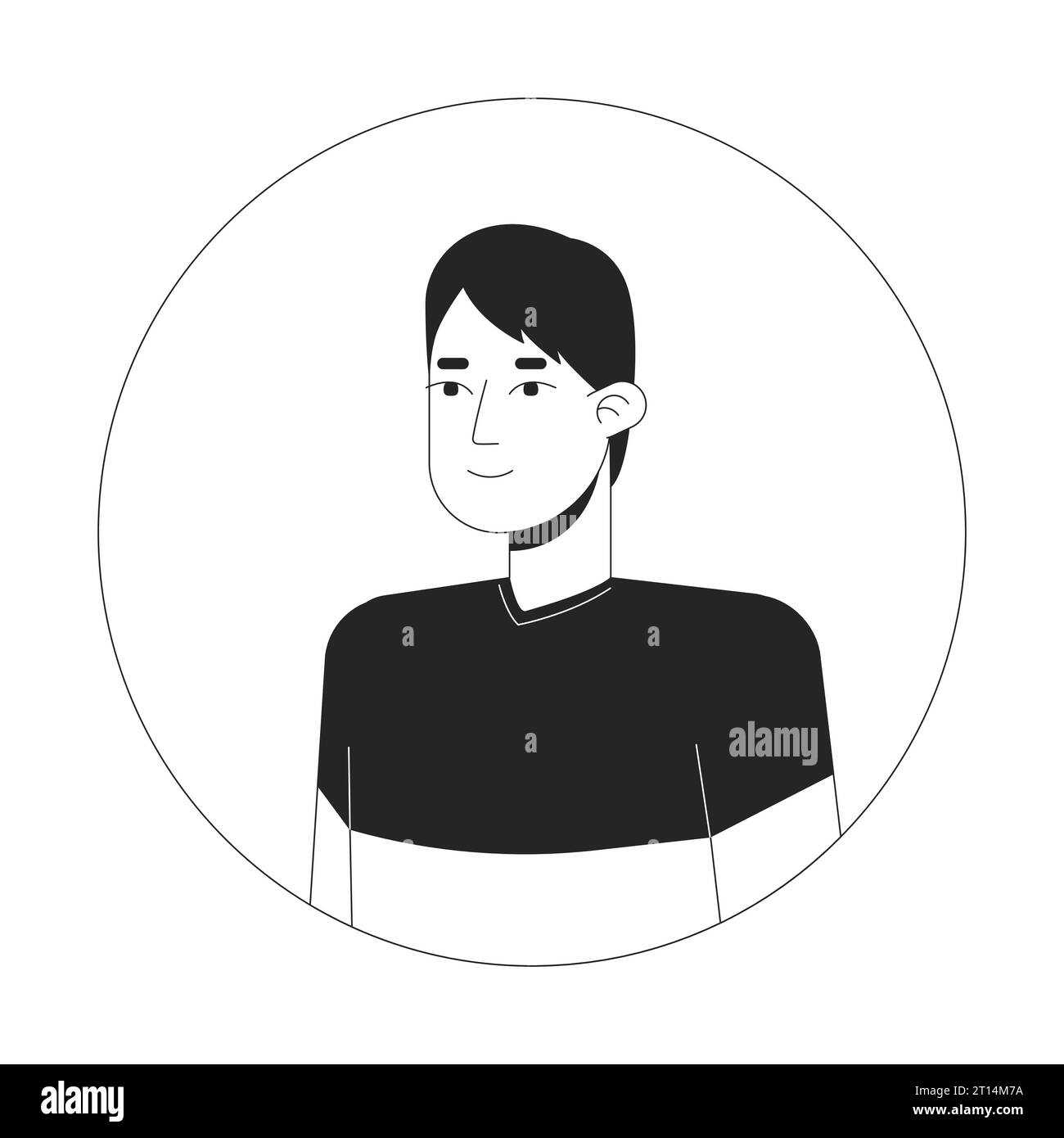 Smiling korean man in casual clothes black and white 2D vector avatar ...