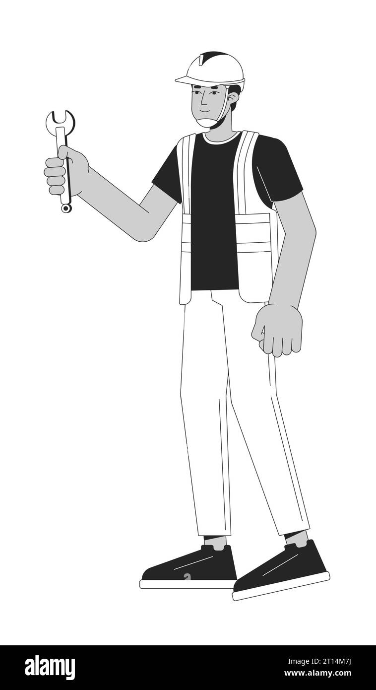 Indian repairman construction worker black and white 2D line cartoon character Stock Vector ...