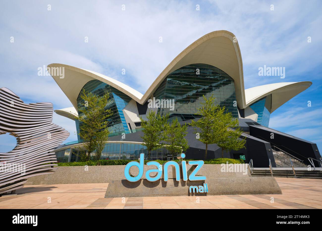 An exterior view of the iconic, sail-like facade of the Deniz shopping ...