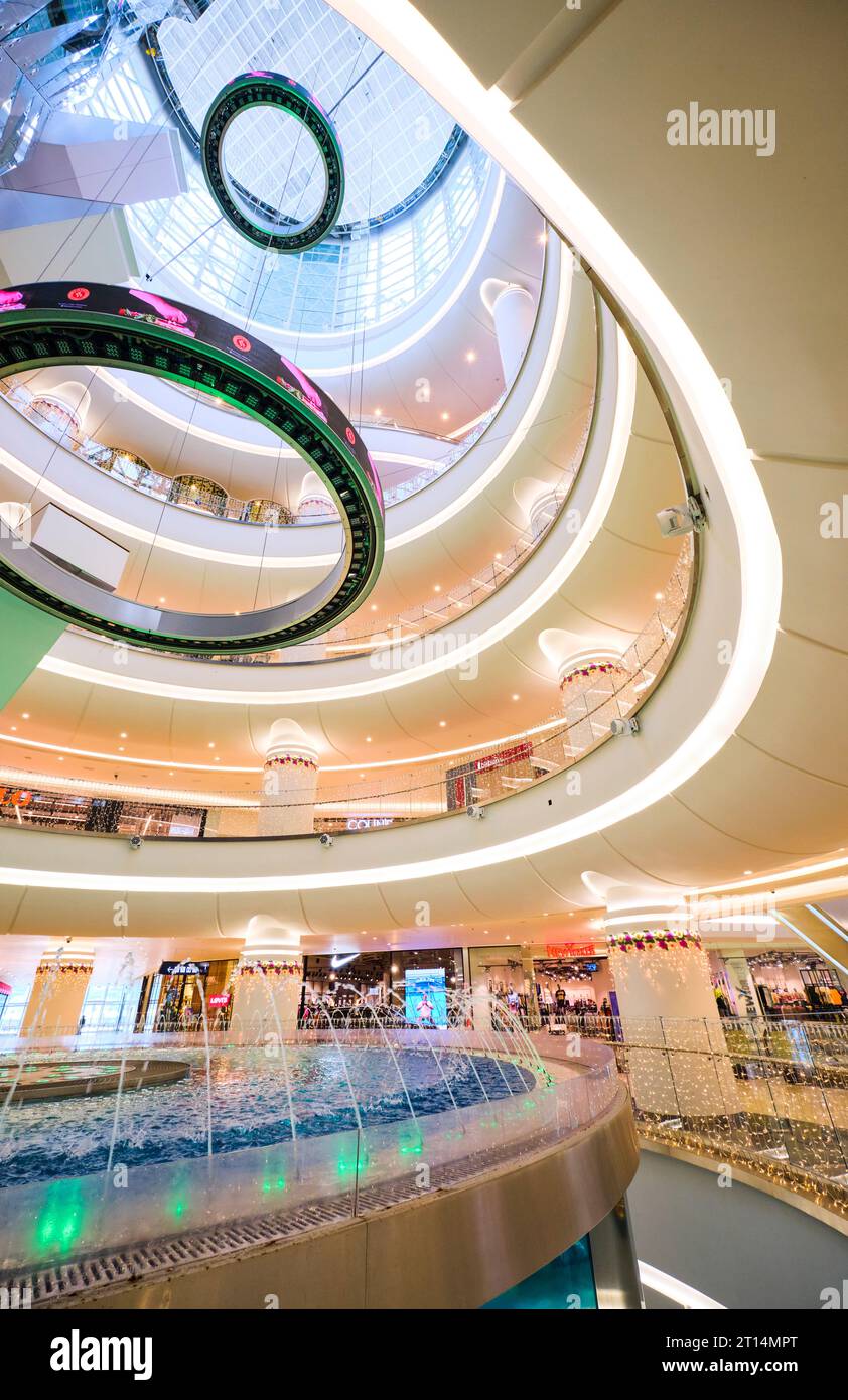 Interior view of the soaring shopping levels inside the airy, modern Deniz shopping mall. In ...
