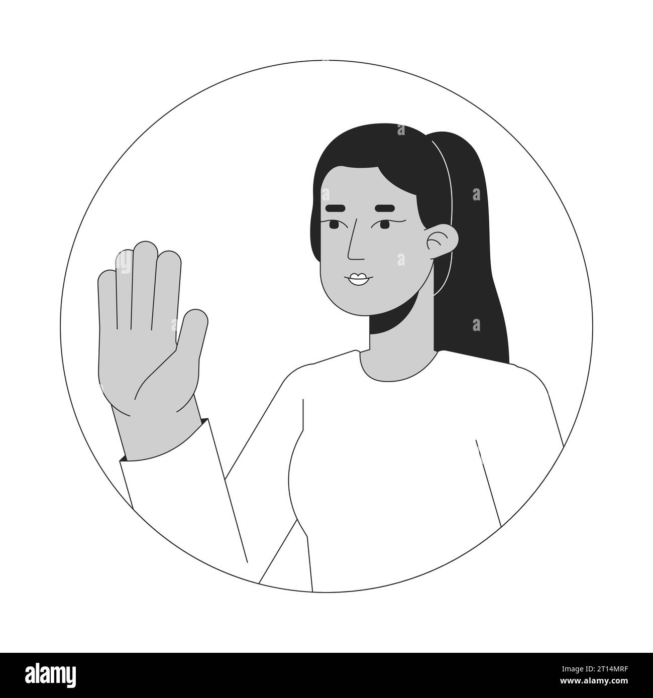 Elegant arab woman hello wave black and white 2D vector avatar ...