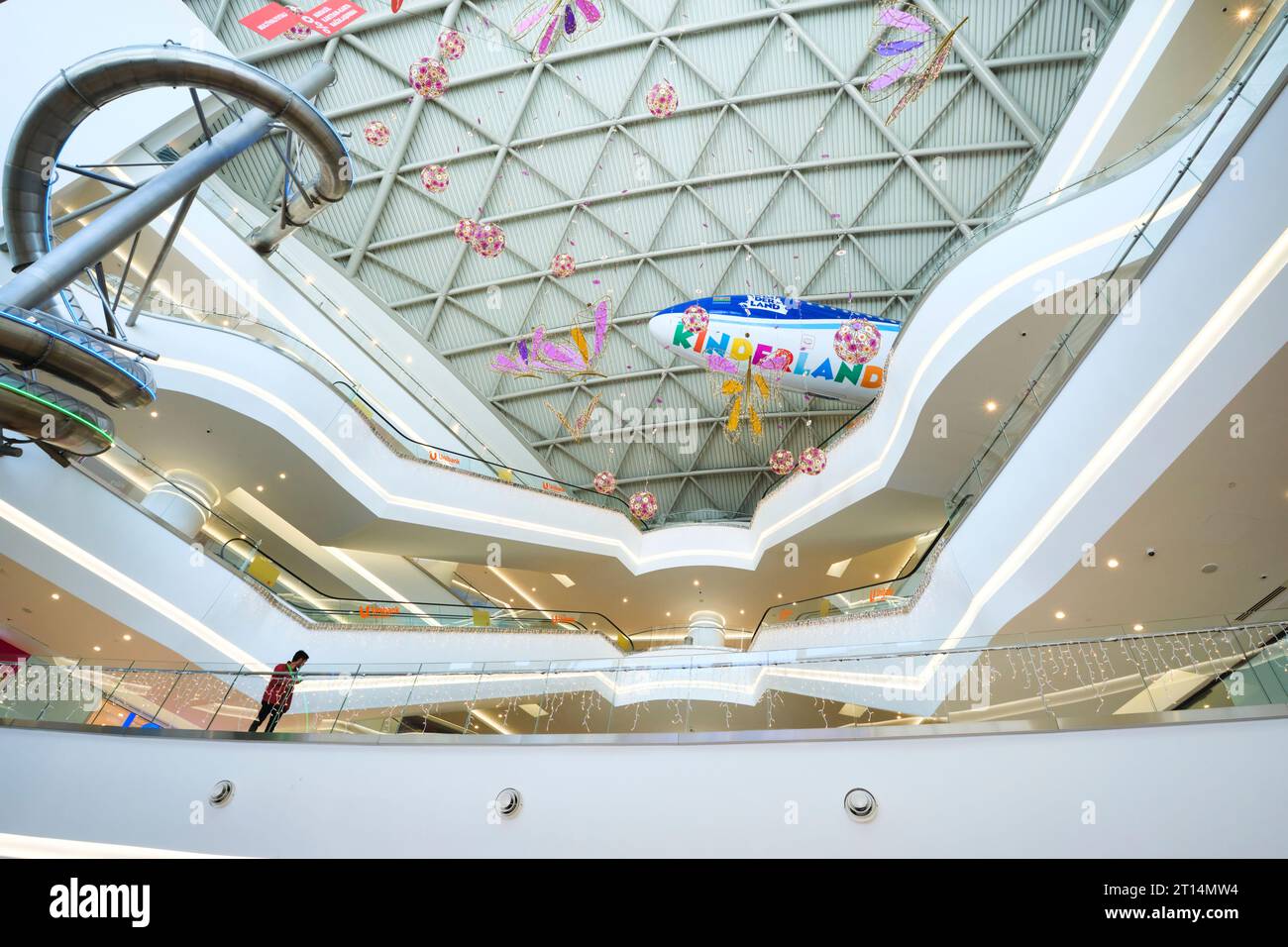 Interior view of the soaring shopping levels inside the airy, modern Deniz shopping mall. In ...