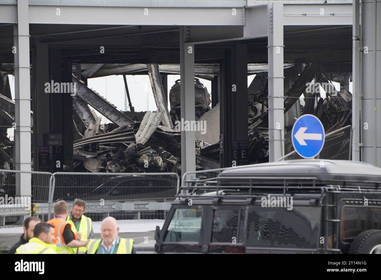 The scene following a fire at a multi-storey car park at Luton Airport ...