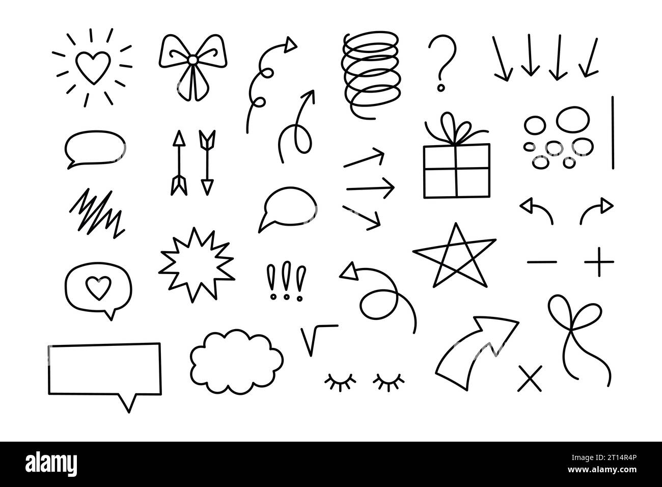 Hand drawn doodle elements set. Cartoon illustrations on white background. Doodle icons. Hand ...