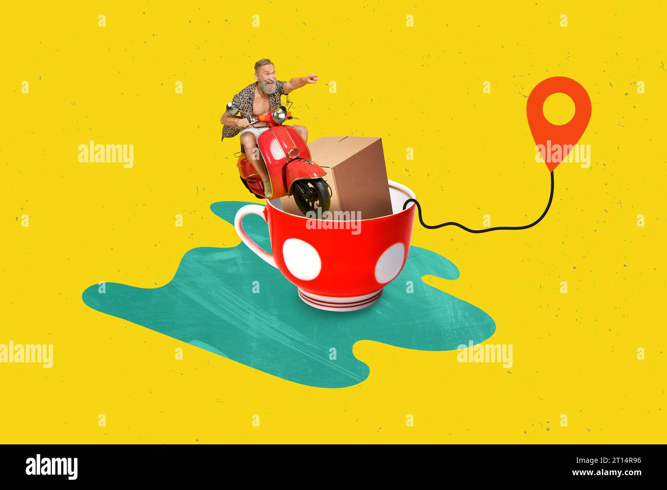 Creative collage illustration of funny middle age man riding motorcycle ...