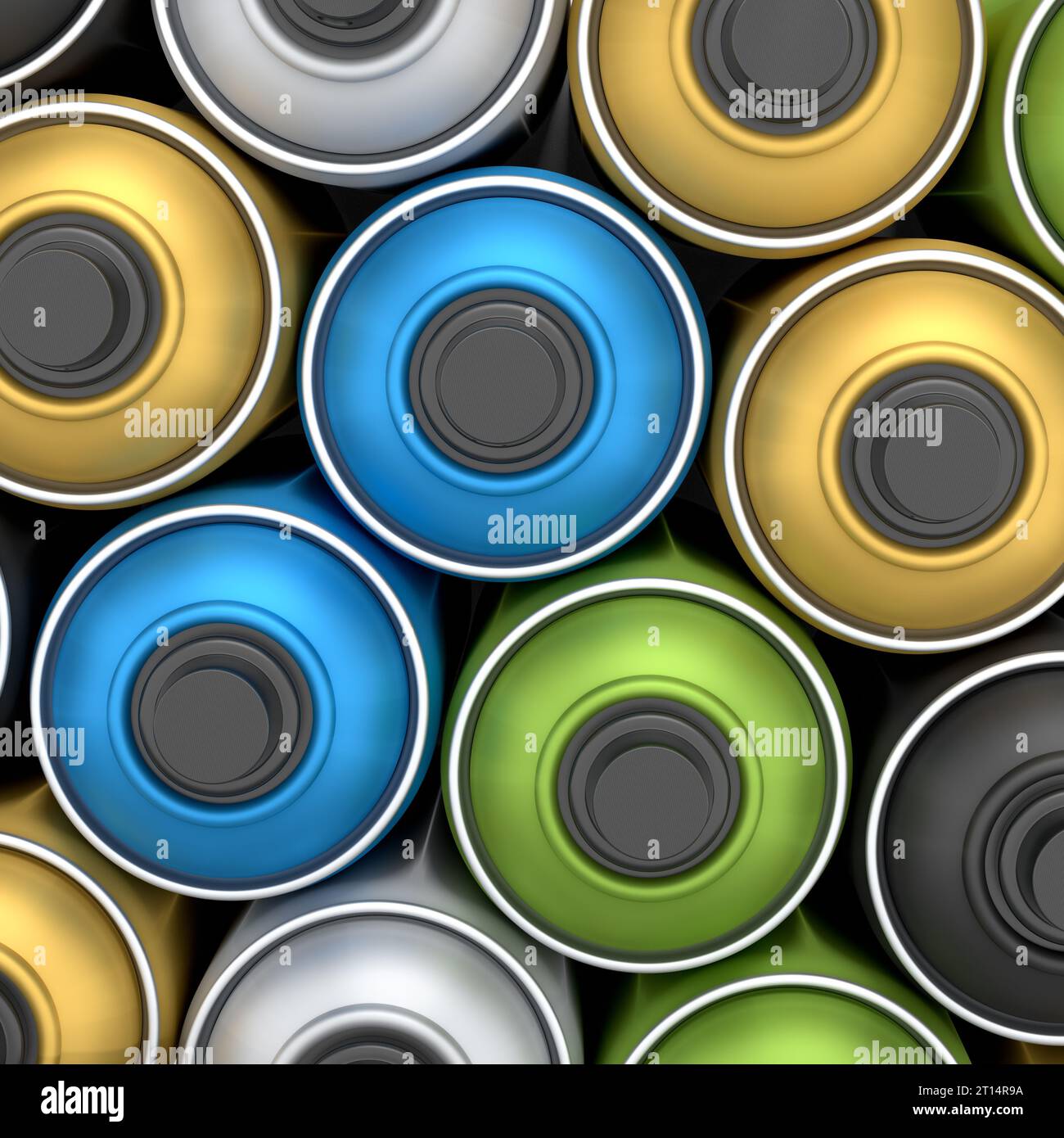 Set of colorful spray paint cans in row on white background. 3d render ...