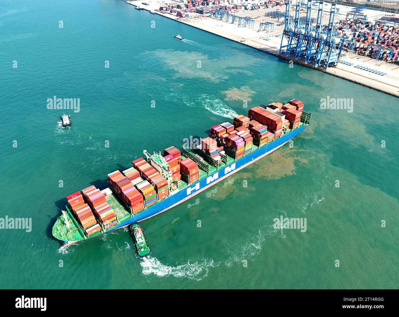QINGDAO, CHINA - OCTOBER 11, 2023 - A cargo ship destined for countries ...