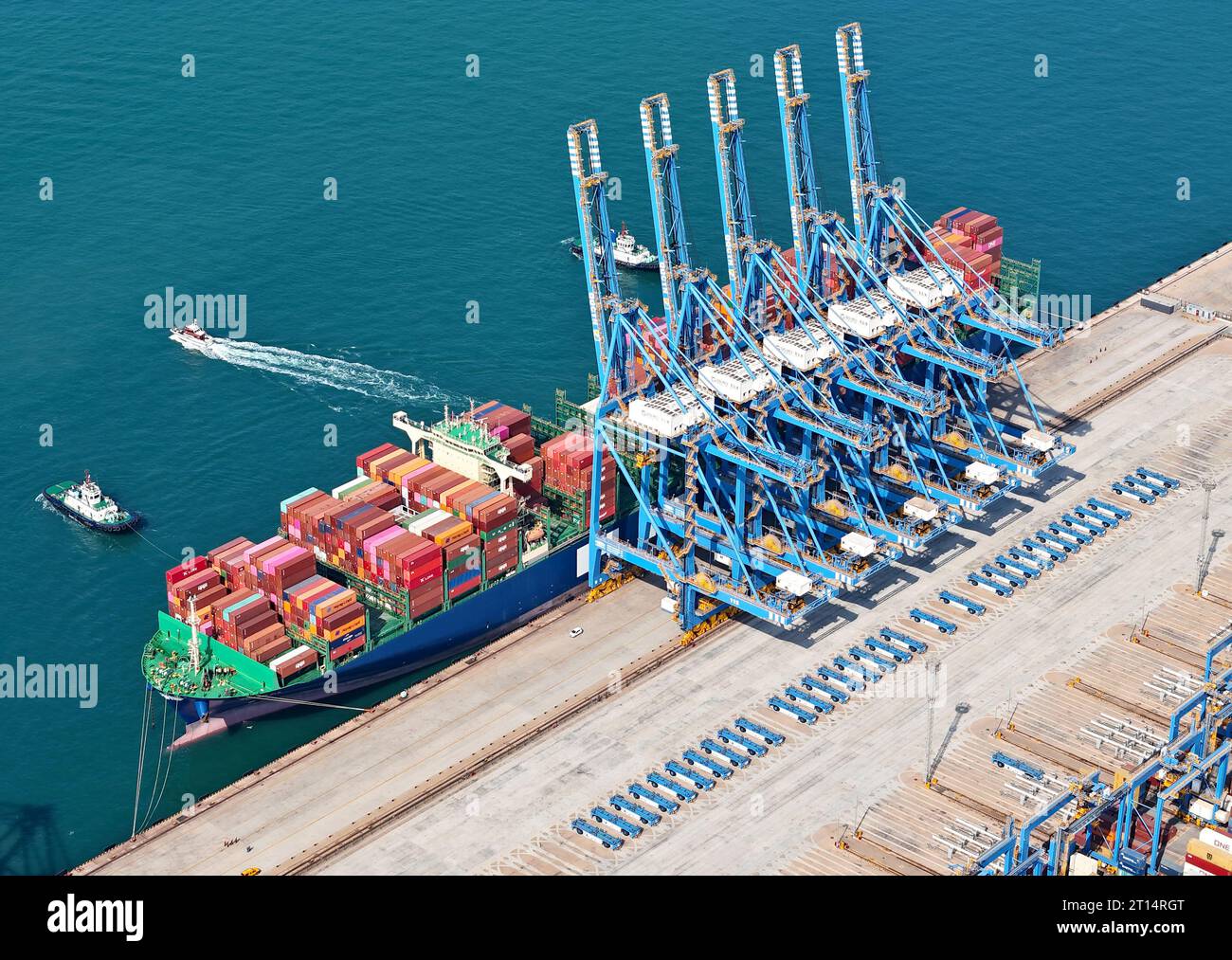 QINGDAO, CHINA - OCTOBER 11, 2023 - A cargo ship destined for countries ...