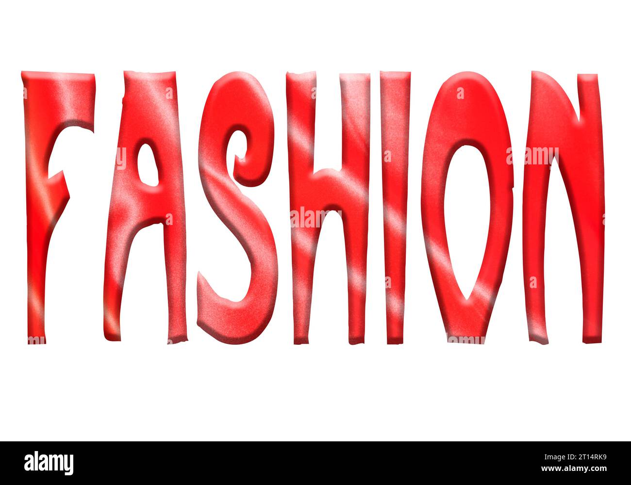 Digital composite. The word fashion with an overlay of red satin fabric ...