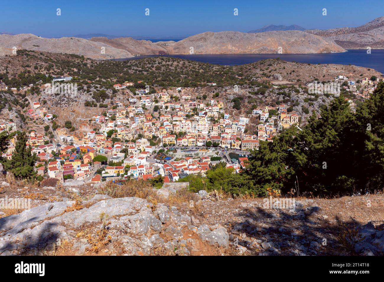 Aerial view of the mountains and colorful traditional multi-colored ...