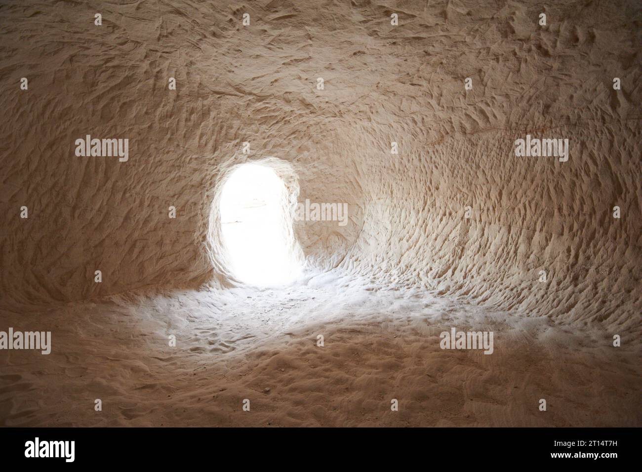 Entrance to an abandoned karst cave closeup. Sinai, Egypt Stock Photo ...