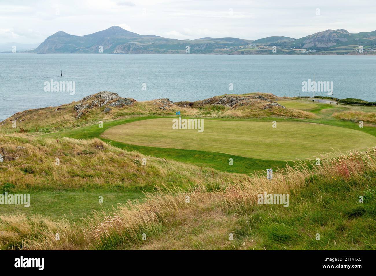 A golf putting green of Nefyn Golf Club, Llyn Peninsula, Gwynedd, Wales ...