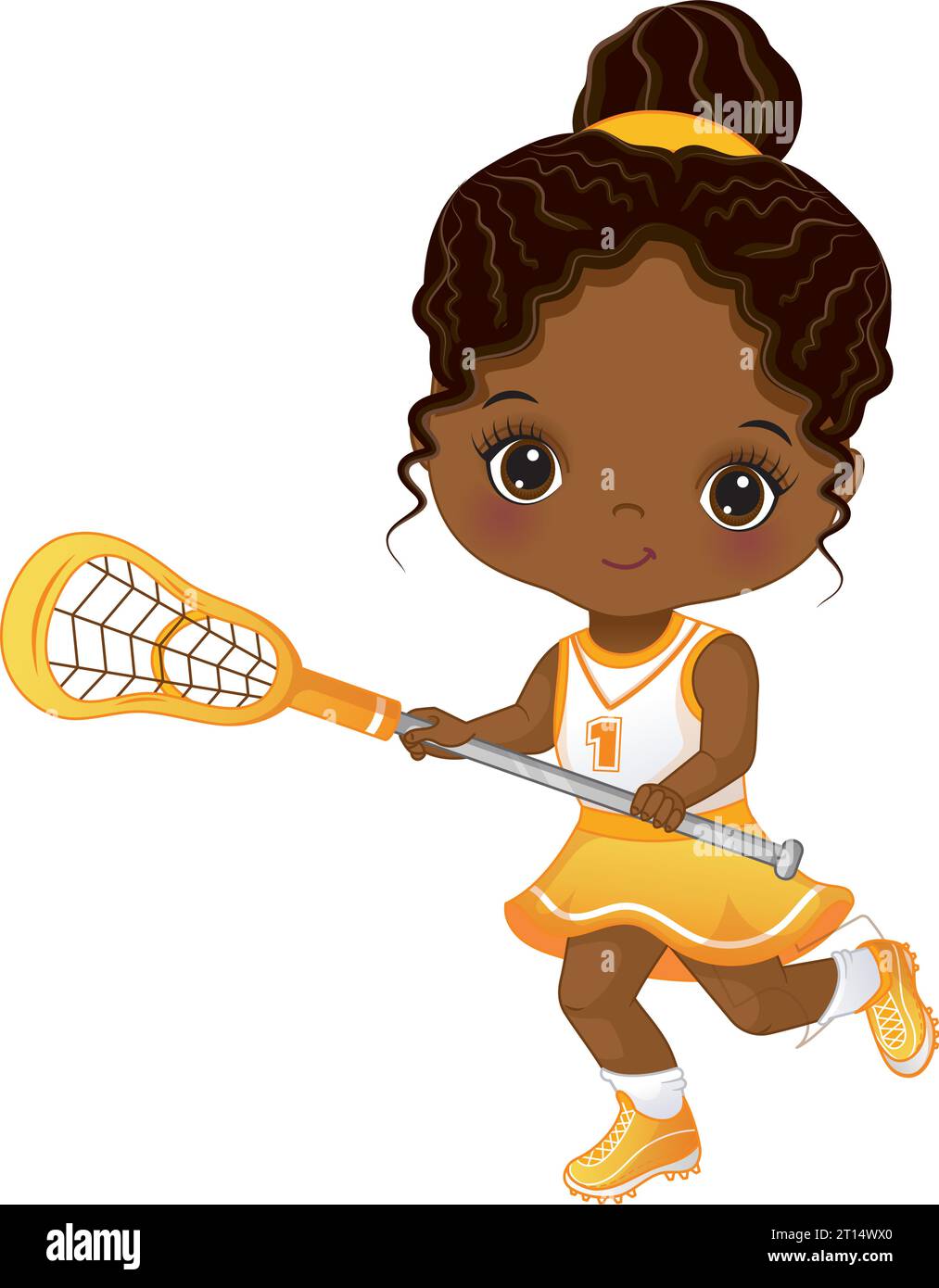 Vector Cute Little African American Girl Playing Lacrosse Stock Vector ...