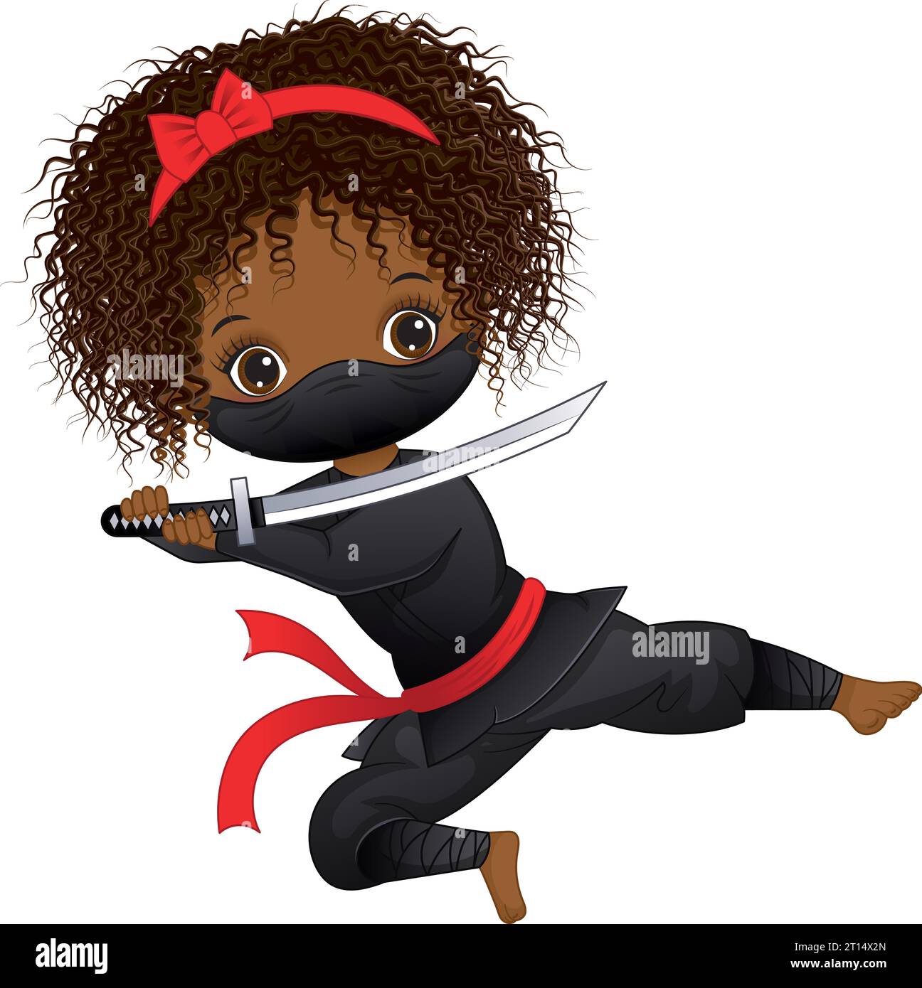 Vector Cartoon Little African American Girl Dressed as Ninja Stock ...