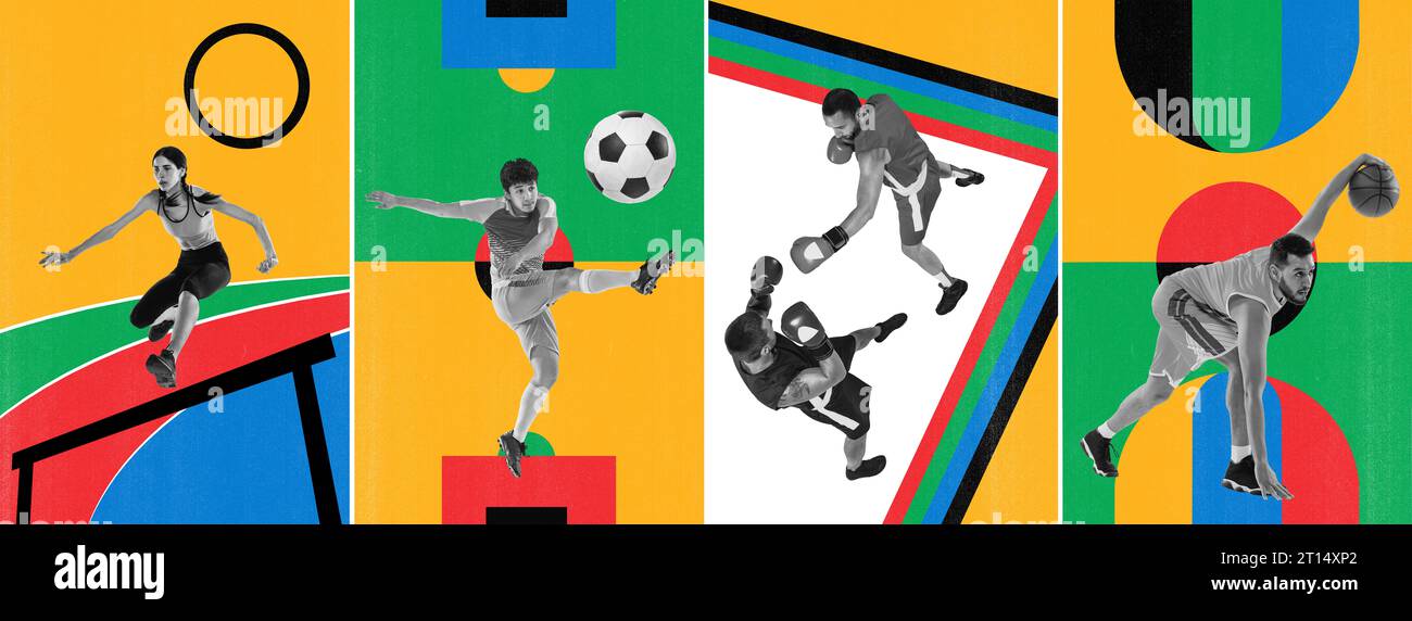 Set of different people doing different kind of sport. Running athlete ...