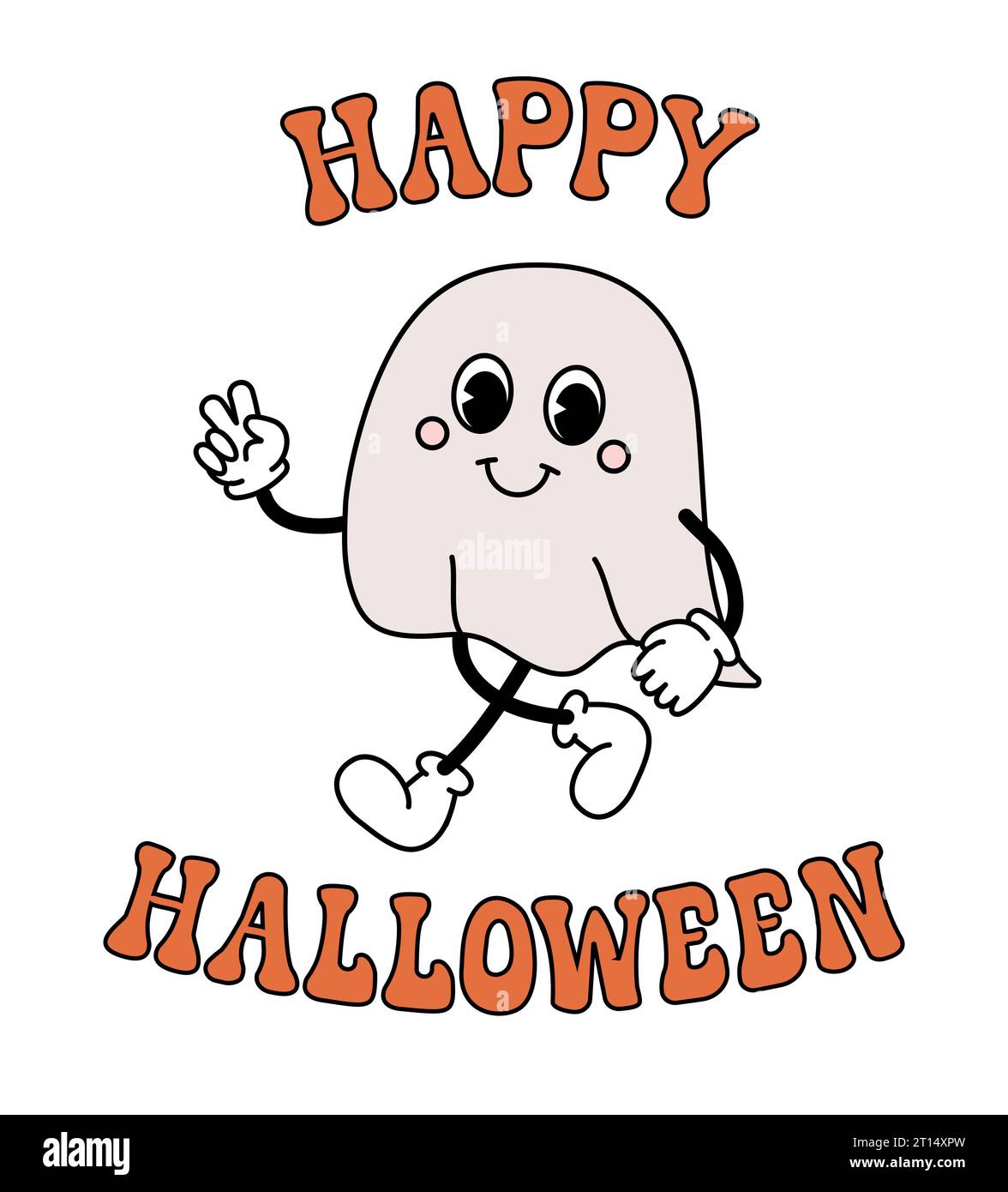 Vector retro groovy ghost and Halloween lettering Stock Vector Image ...
