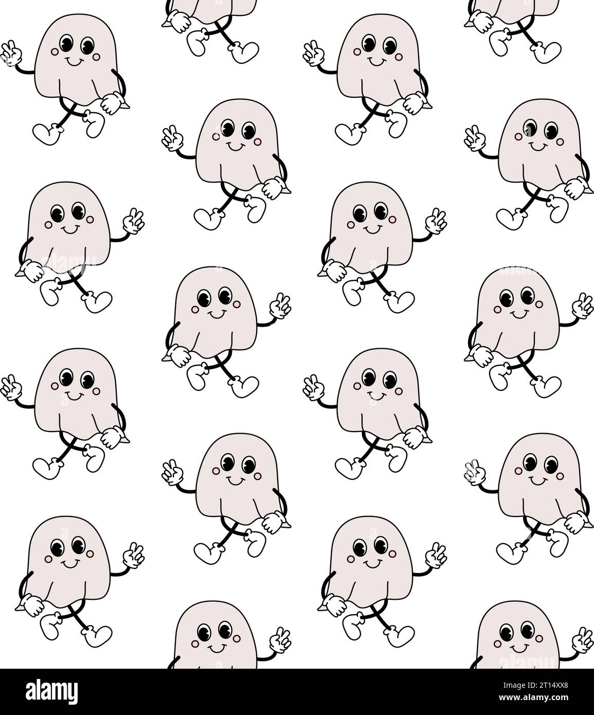 Vector seamless pattern of groovy cartoon ghost Stock Vector Image ...