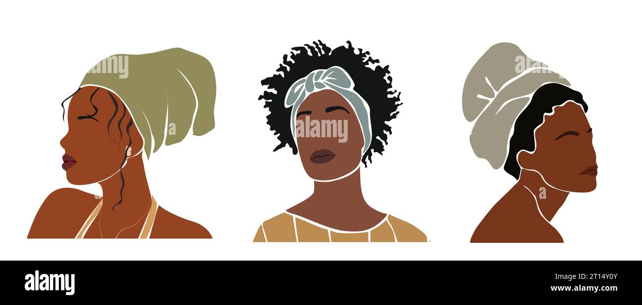 Modern black Woman Portrait avatars vector set Stock Vector Image & Art ...