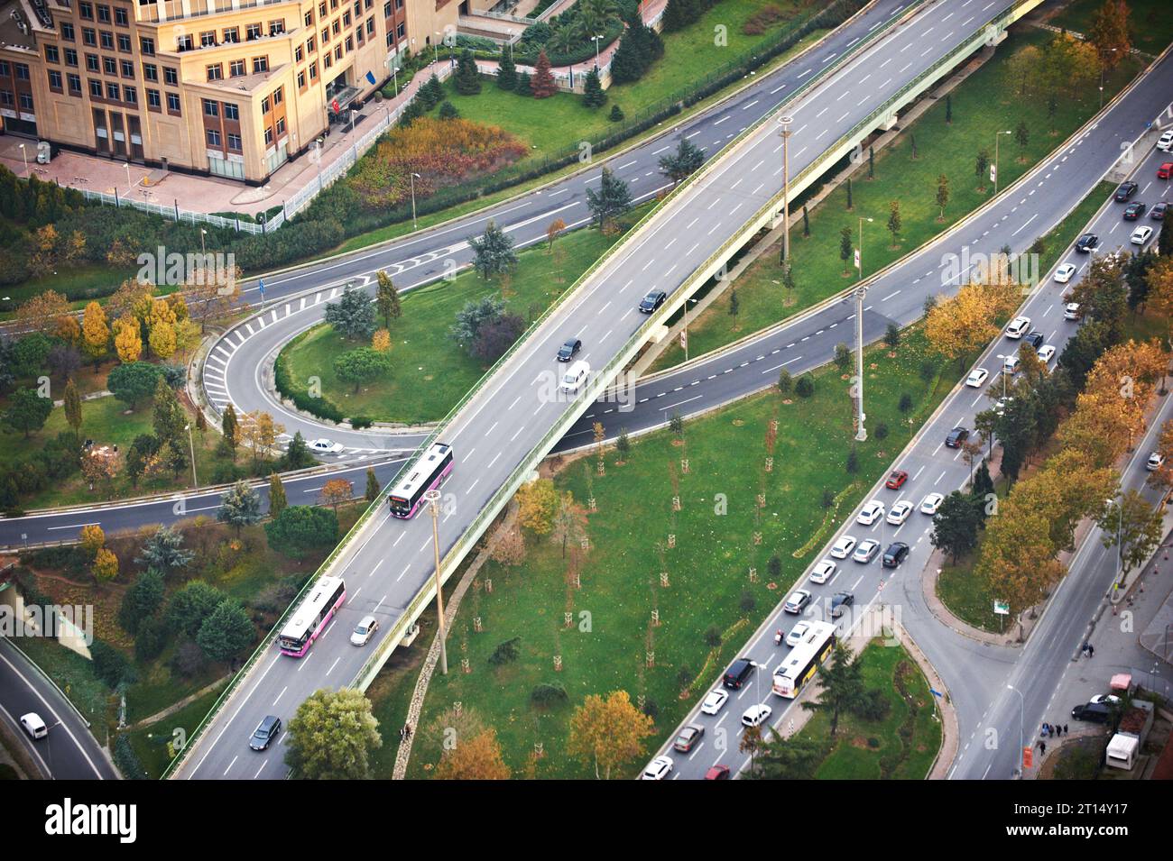 Aerial View Above of Highway Road Junctions at Sunset. The Intersecting ...