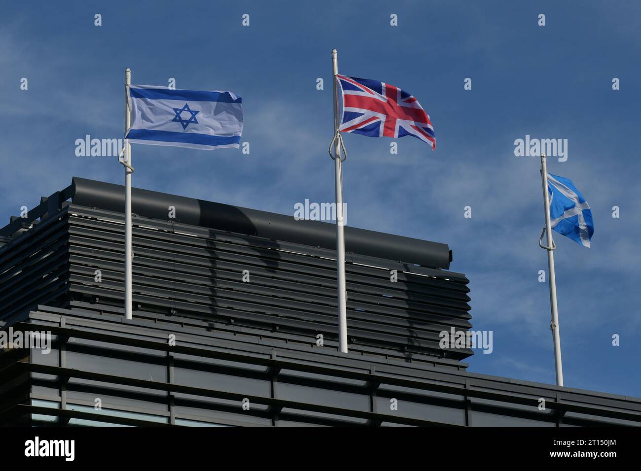Edinburgh Scotland, UK 11 October 2023. The Israel flag above the UK ...