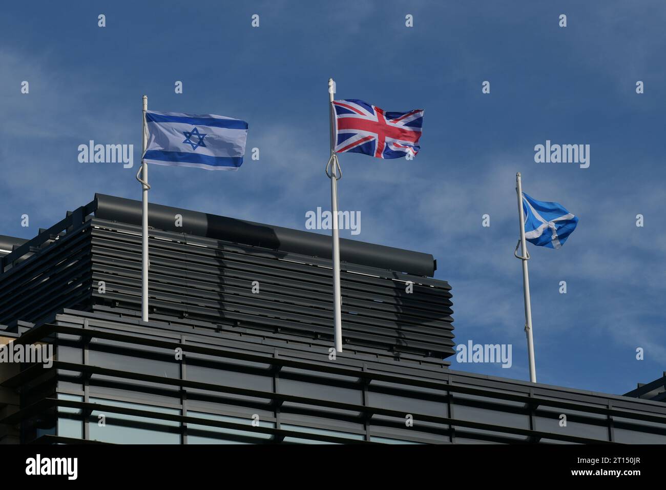 Edinburgh Scotland, UK 11 October 2023. The Israel flag above the UK ...