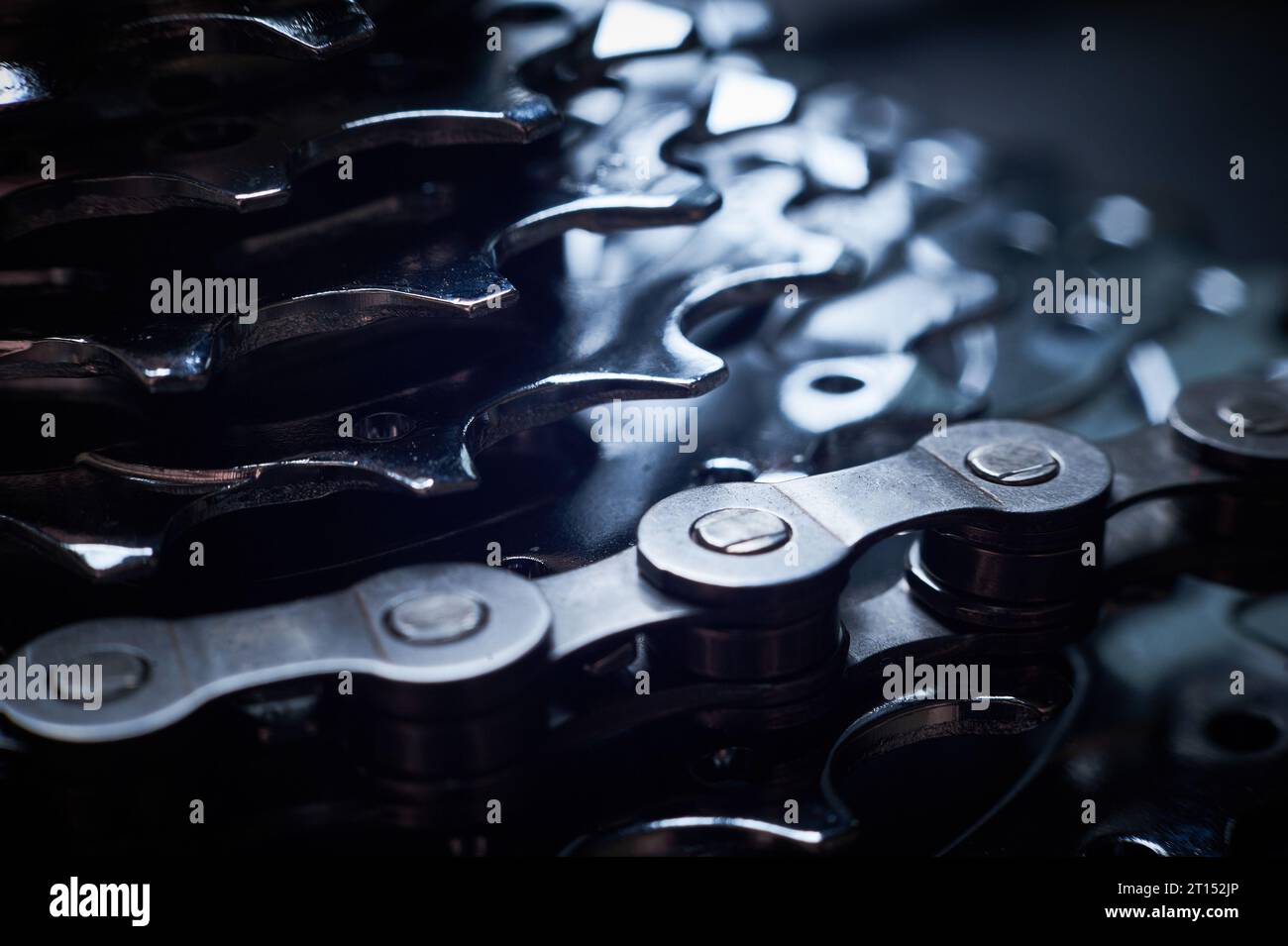 New rear mountain bike cassette with chain close up, studio shot Stock ...
