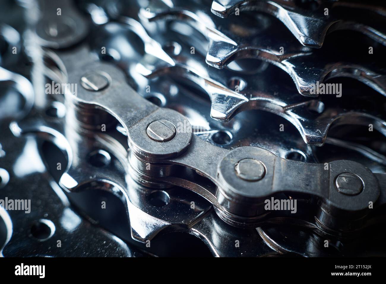 New rear mountain bike cassette with chain close up, studio shot Stock ...
