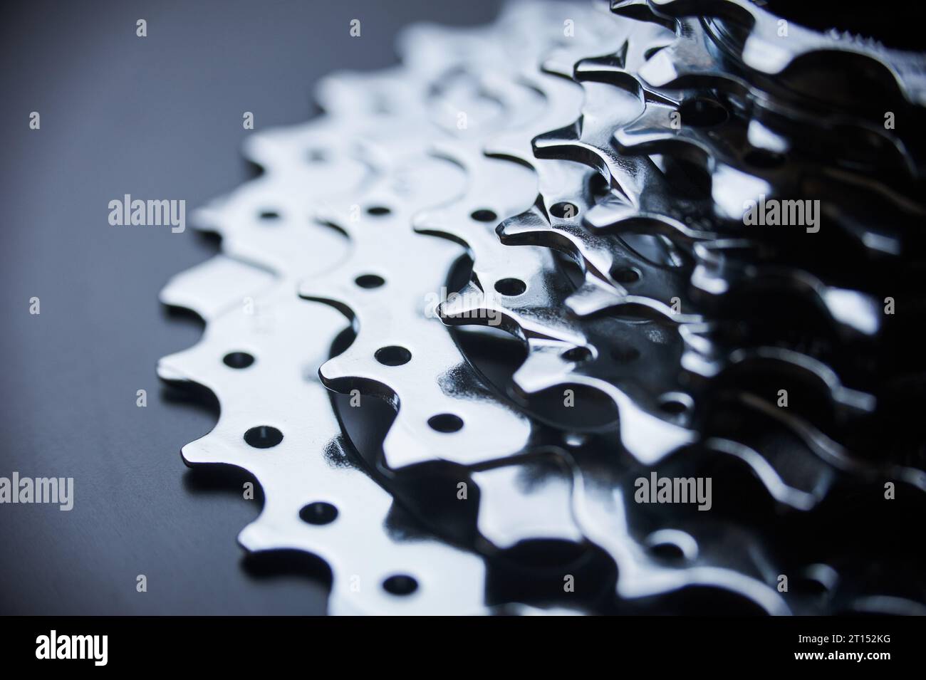 New rear mountain bike cassette on the black background close up ...