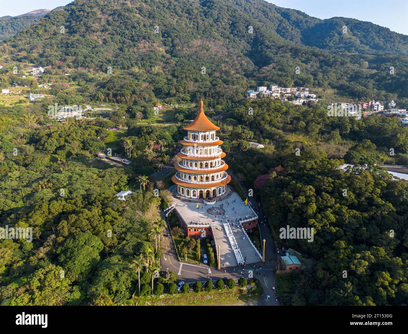 Aerial drone photo of Wuji Tianyuan Temple in Tamsui, New Taipei City ...