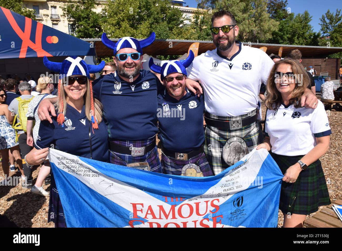 Scottish rugby fans in the rugby fan village, during World Rugby Cup ...